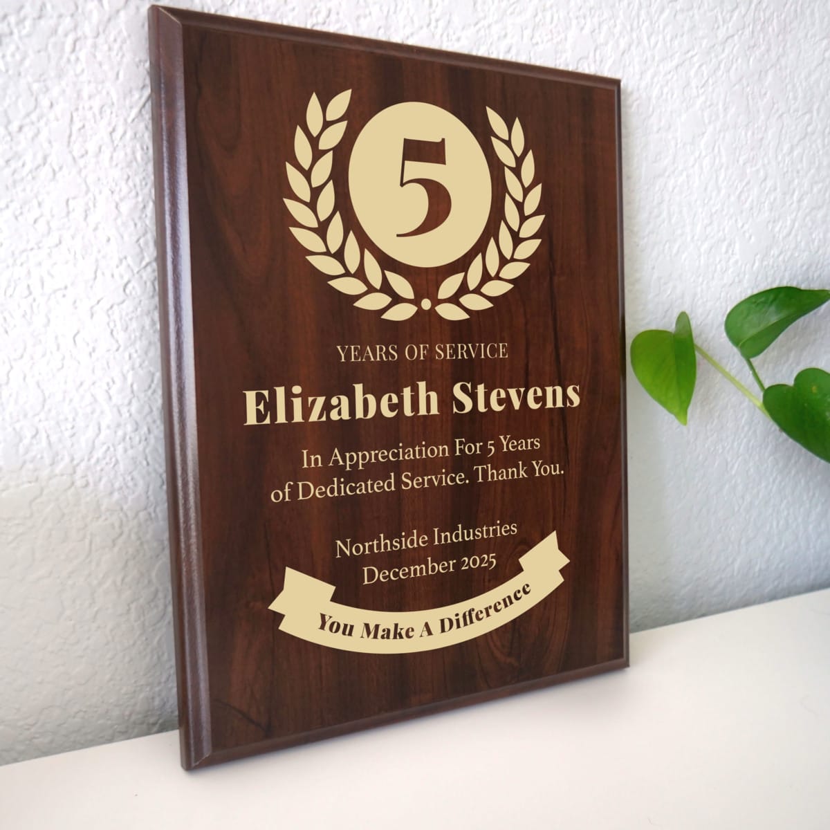 5 Years of Service Award Plaque | Personalized Employee Recognition ...